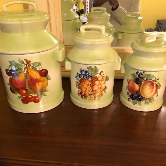 Vintage | Kitchen | Vintagehandpainted Ceramic Flower Fruit Cookie Jar ...
